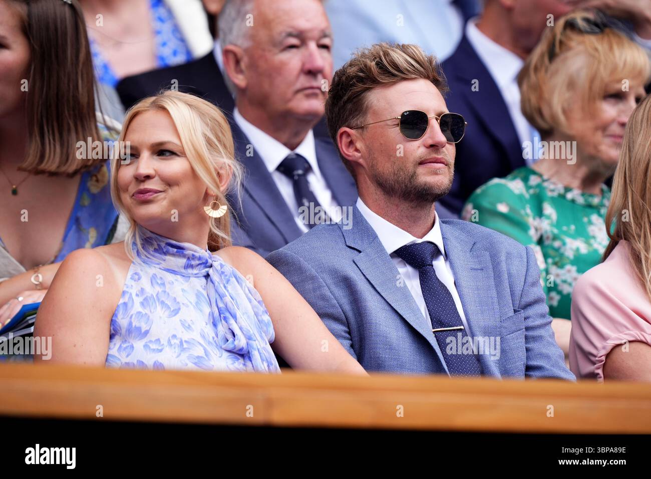 Joe Root with his wife Carrie in the Royal Box on day eight of the 2025 ...