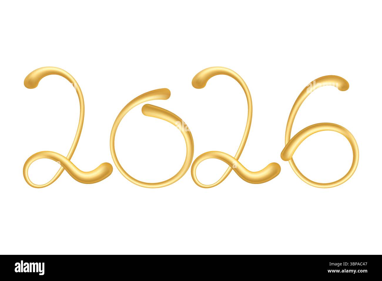 Elegant swirl shaped golden numbers 2026 with 3D effect. Isolated on ...