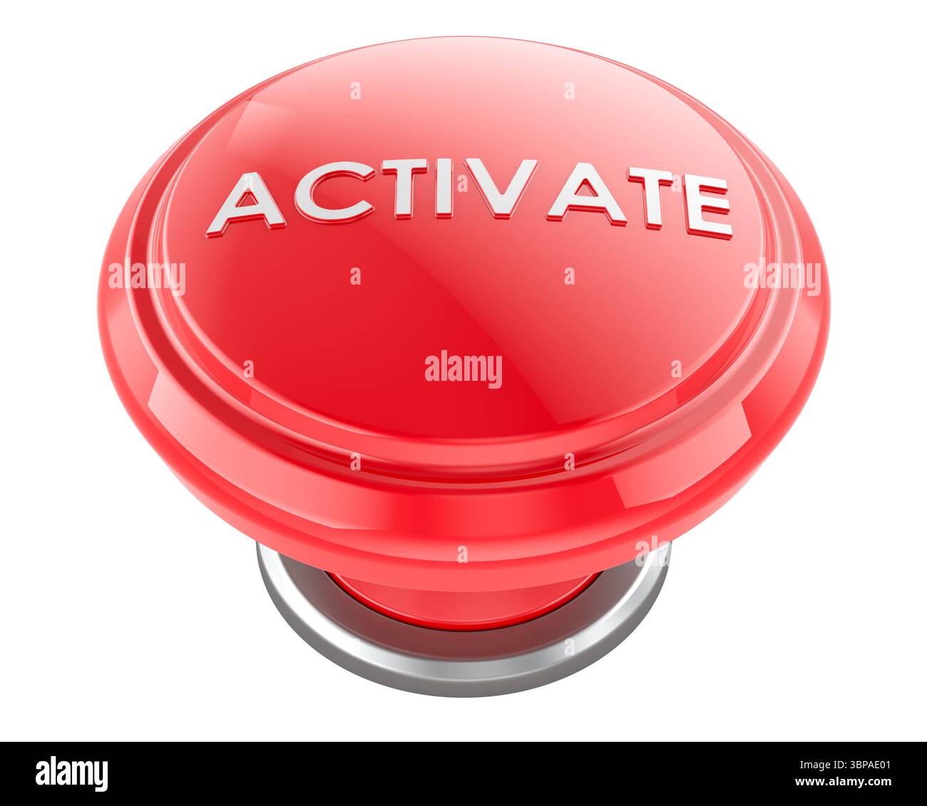 ACTIVATE, red push button. 3D rendering isolated on white background ...