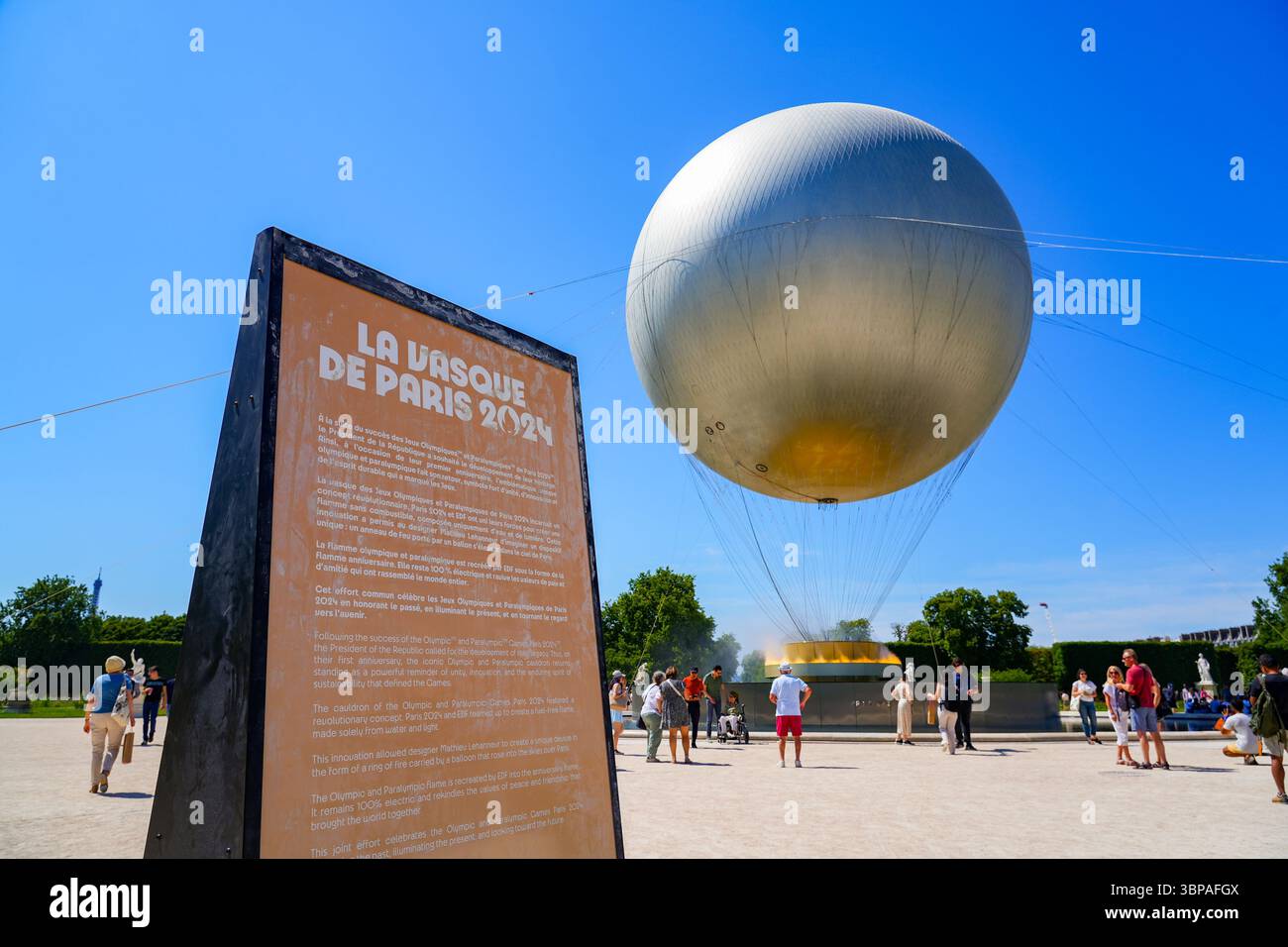Olympic Cauldron suspended under a silver tethered balloon in the ...