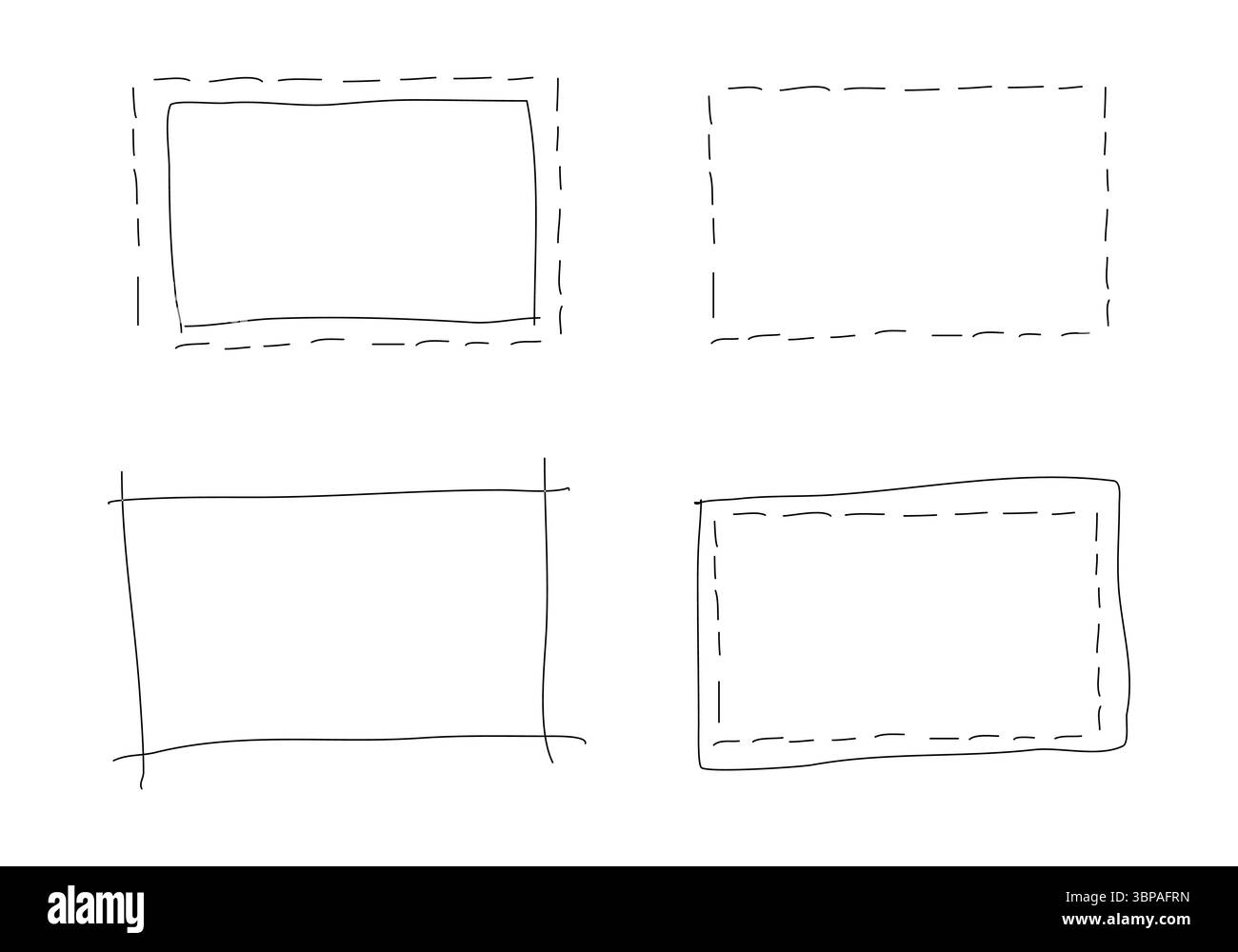 Hand drawn rectangle frames. Lined borders. Set of simple doodle ...