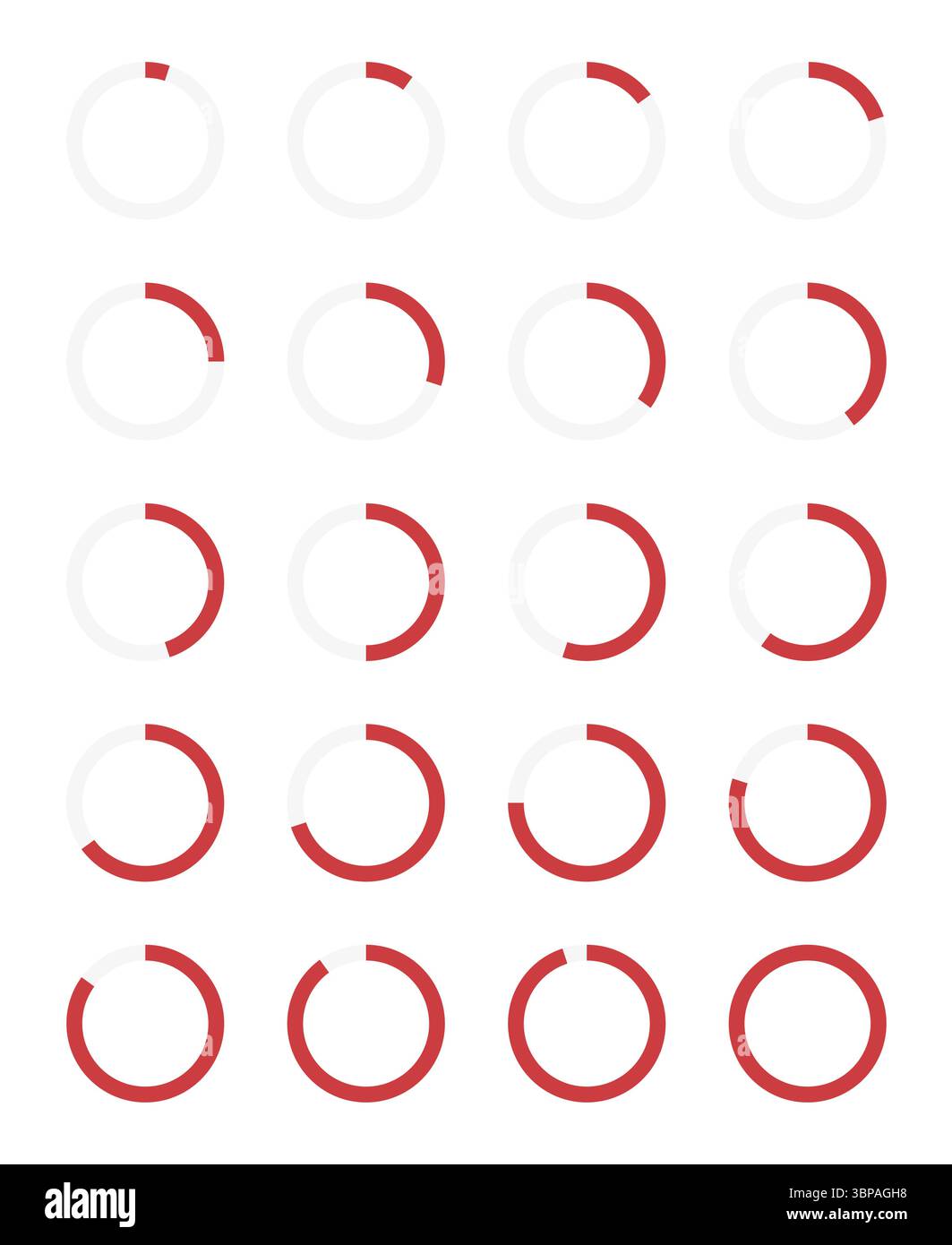 Set of circular progress loading bars. Progress waiting rings, collection of download symbols ...