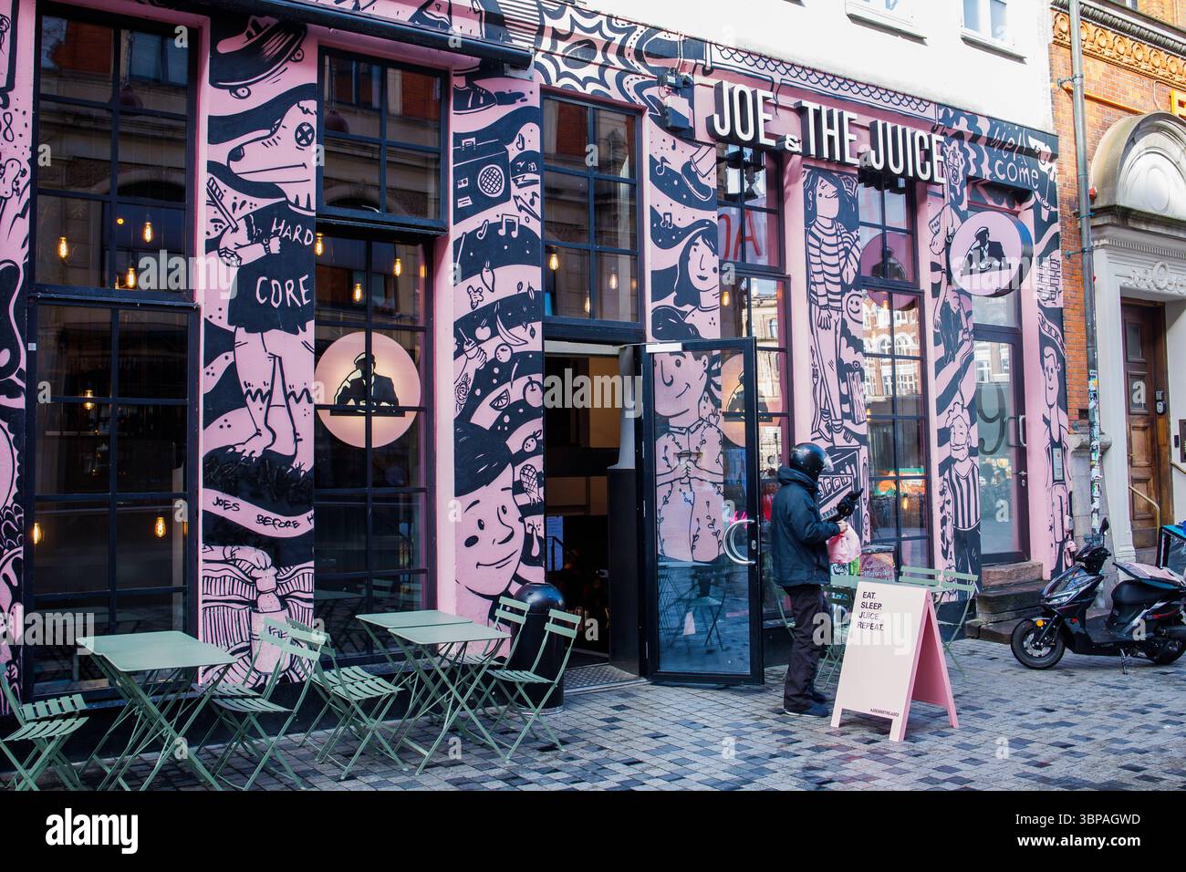 Joe and the juice famous city cafe facade in Copenhagen, Denmark. Viral ...