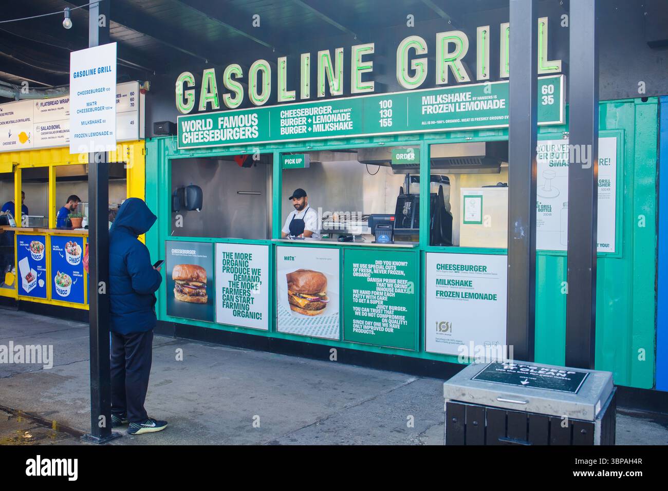 Gasoline grill food spot kiosk on Broens street food market in ...