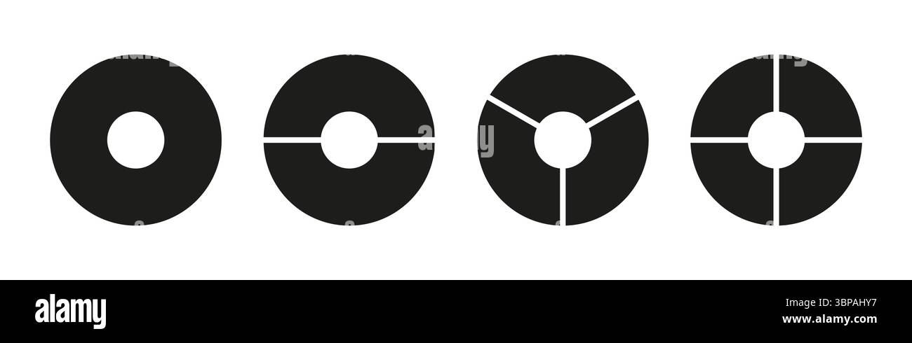 Circle division on 1, 2, 3, 4 equal parts. Wheel round divided diagrams ...