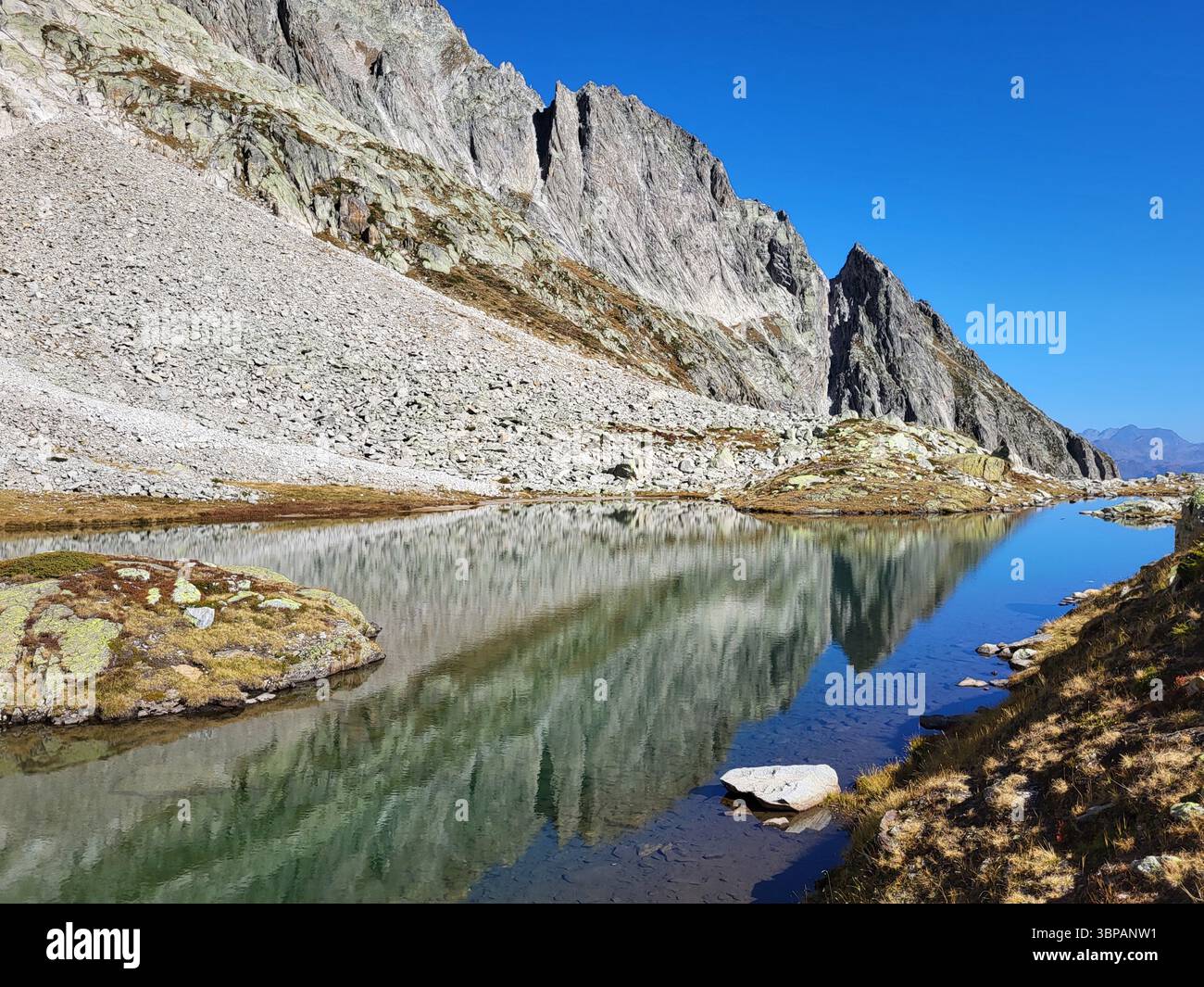 turquoise blue mountain lake in the swiss alps with reflection Stock ...