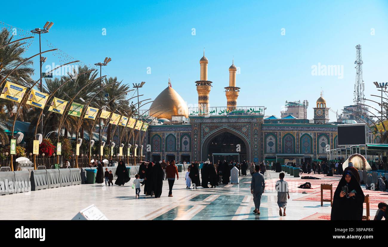 Visitors and pilgrims pray and reflect outside the Hussein shrine in ...