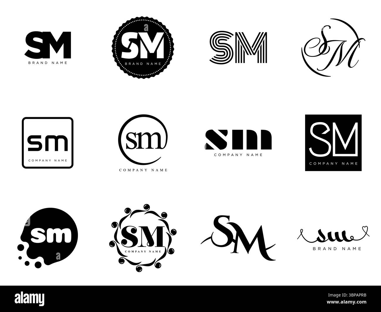 SM logo company template. Letter s and m logotype. Set different ...