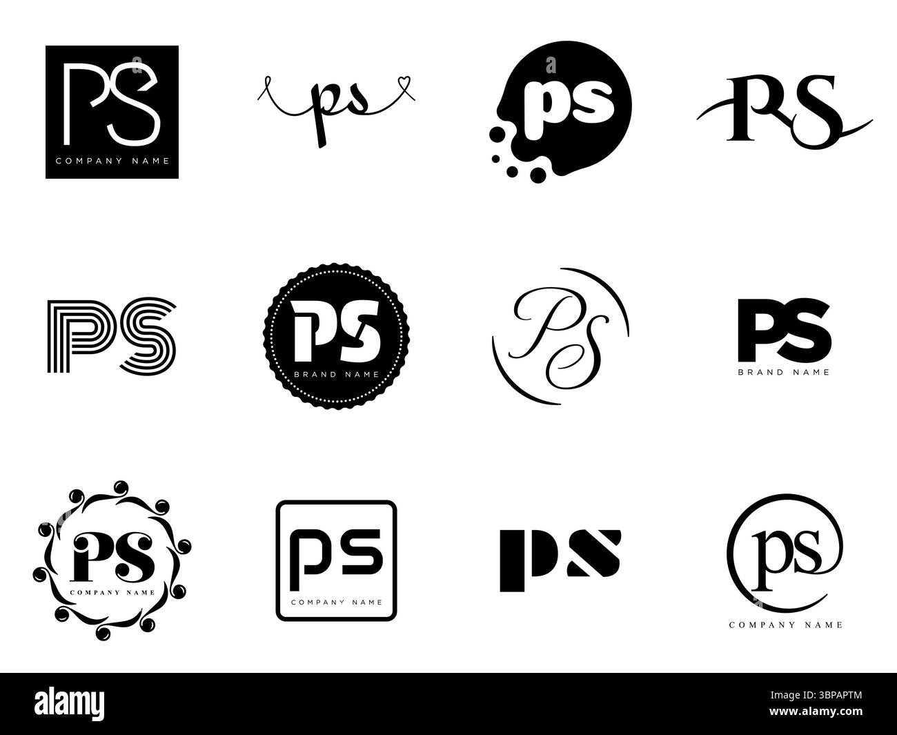 PS logo company template. Letter p and s logotype. Set different ...