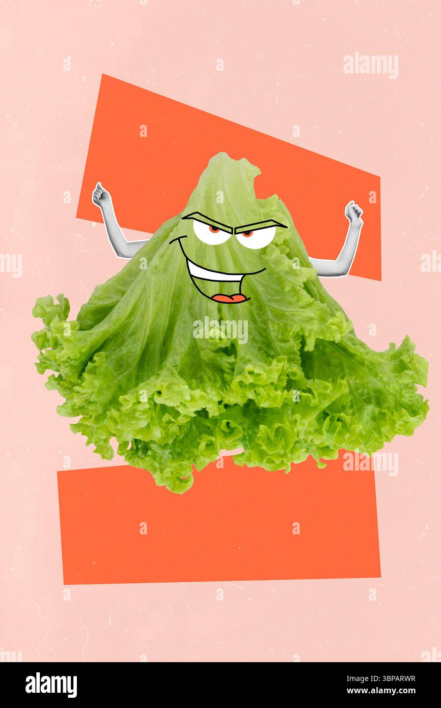 Image pop 3d zine vertical collage of green lettuce curly cabbage emoji ...