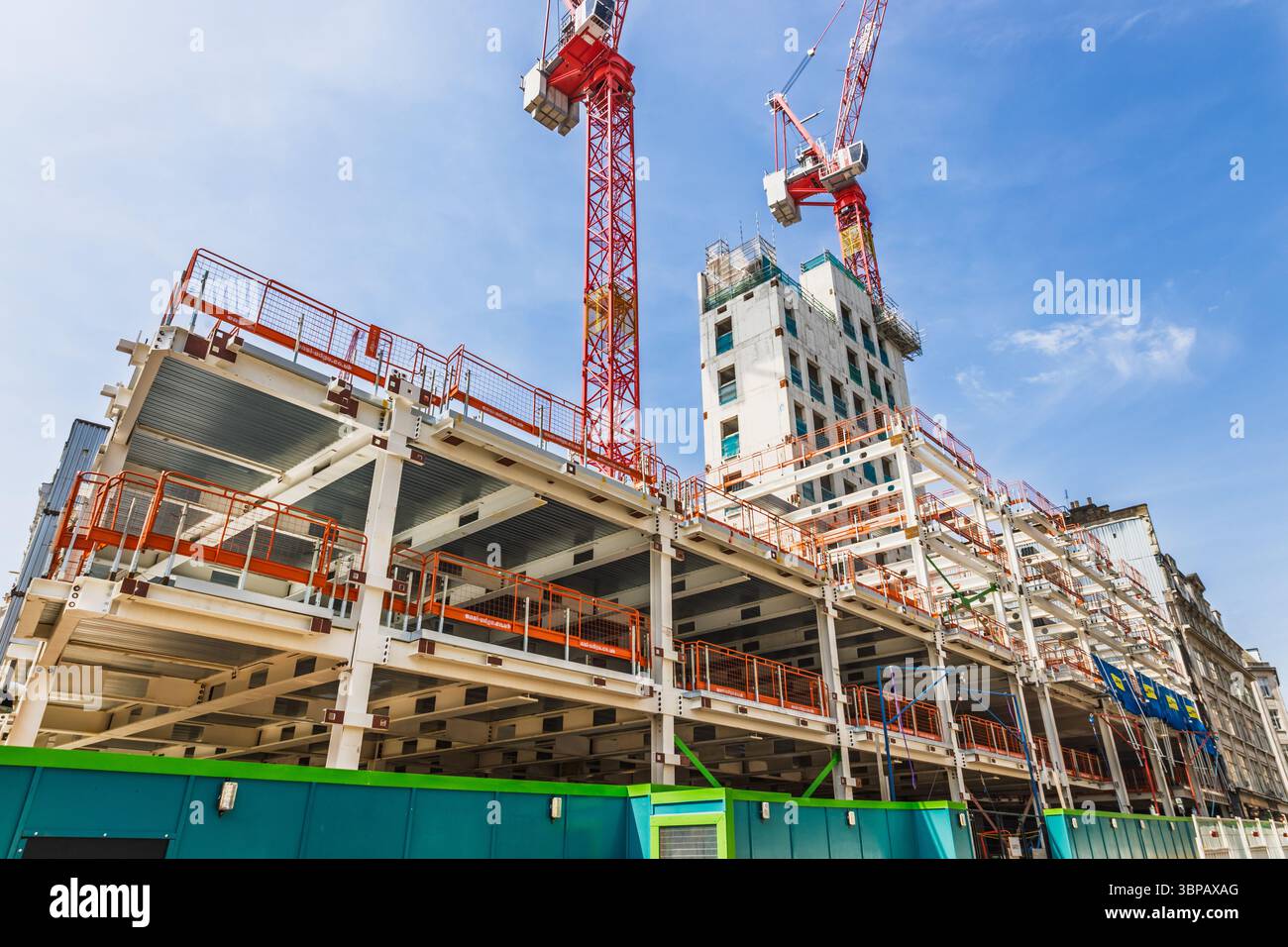 Large city construction project featuring open structural steelwork ...