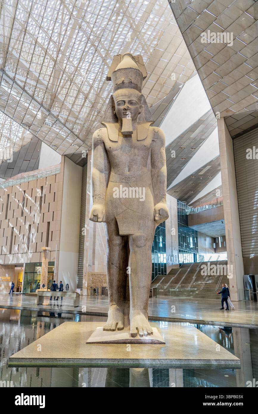 The gigantic statue of Ramses II in the main hall of the Grand Egyptian ...