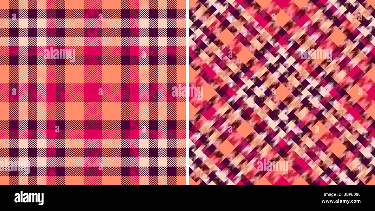 Vibrant coral and pink plaid patterns, perfect for textile design ...