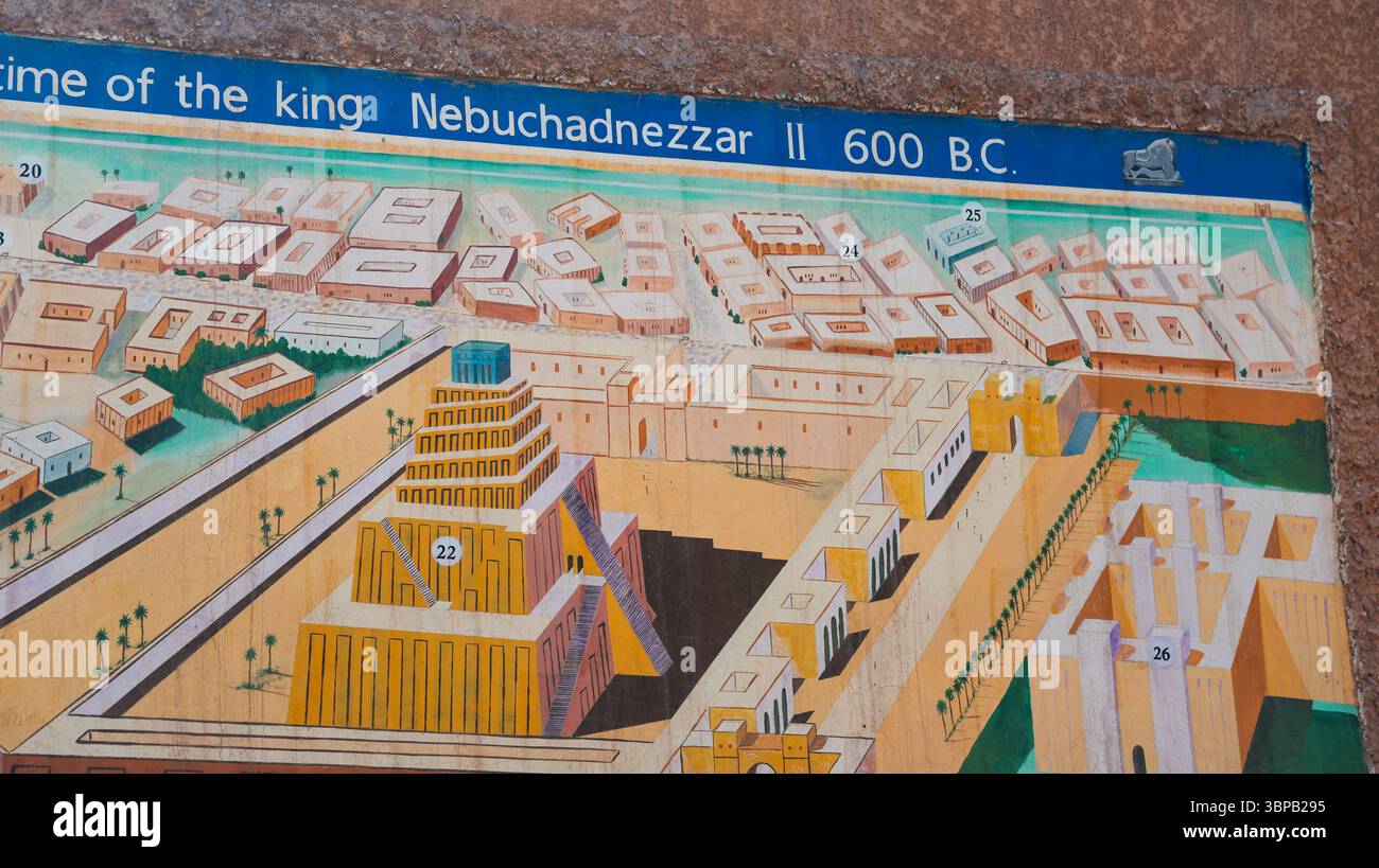 This artwork showcases the ancient city of Babylon, depicting its ...