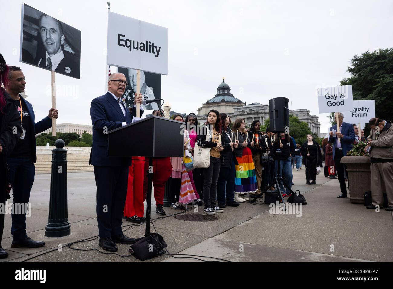Civil rights activist Jim Obergefell delivers remarks during an event ...