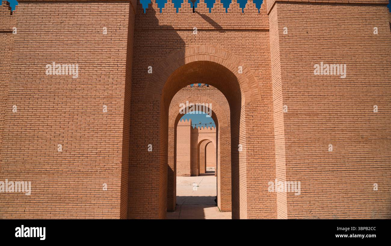 Arches of ancient mud brick structures in Babylon, Iraq reveal the rich ...