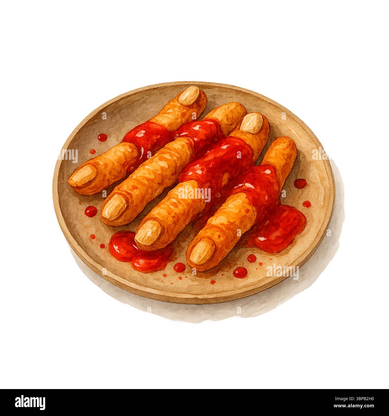 Bloody Halloween Fingers on Plate – Creepy Sausage Food Illustration ...