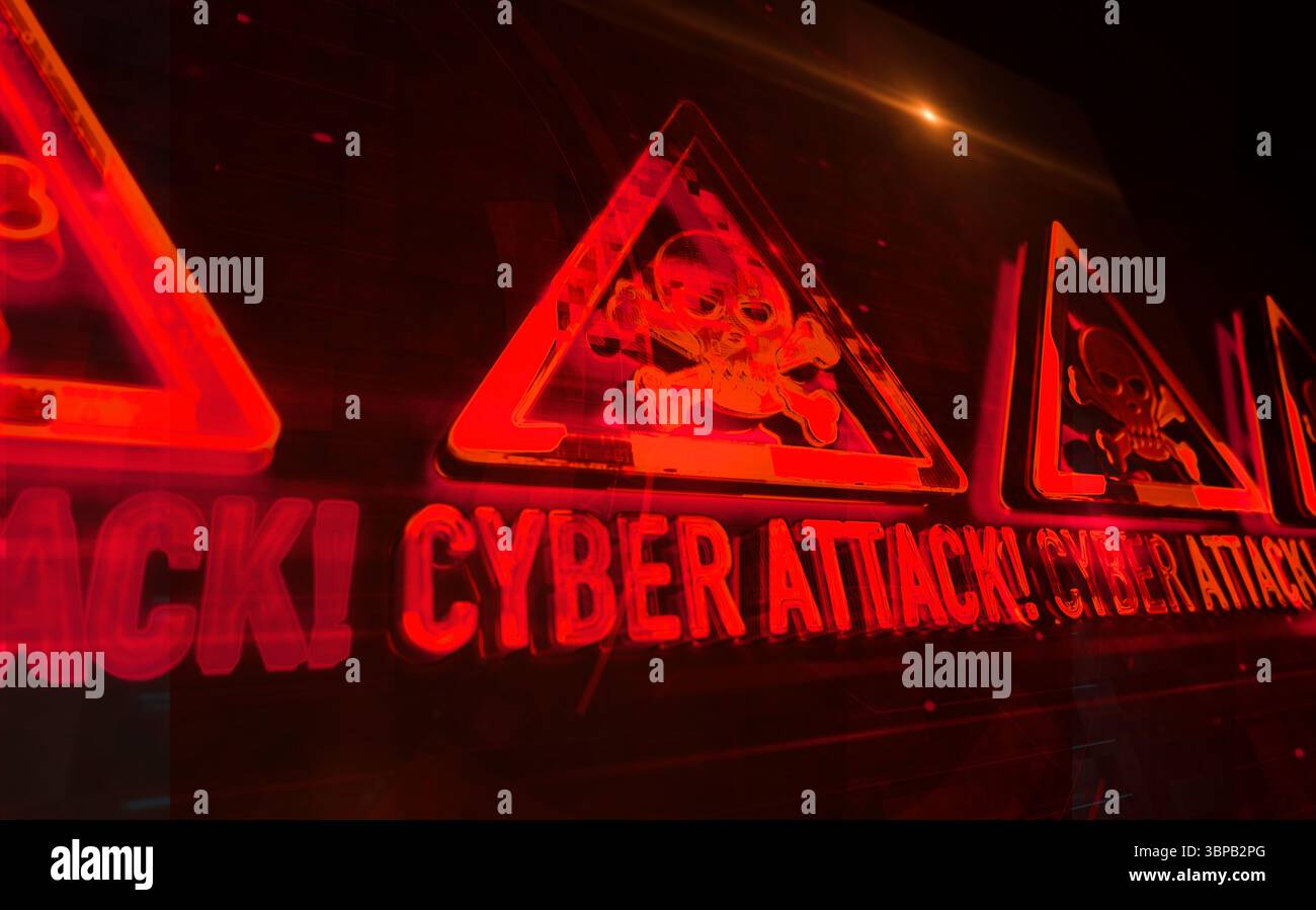 Cyber attack alert and security warning symbol digital concept. Network, cyber technology sign ...