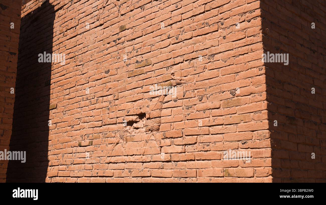 Brick walls of a historical site in Babylon reveal weathered textures ...