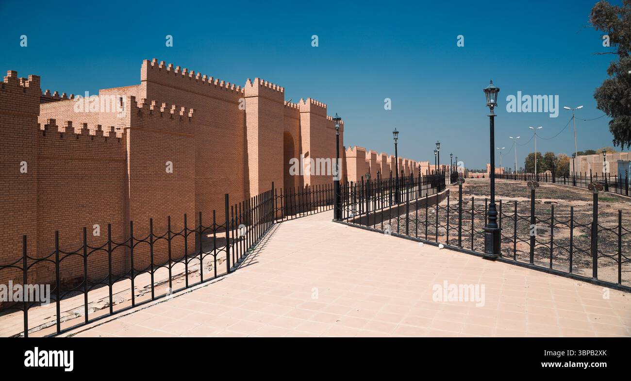 The ancient site of Babylon in Iraq displays well preserved walls and ...
