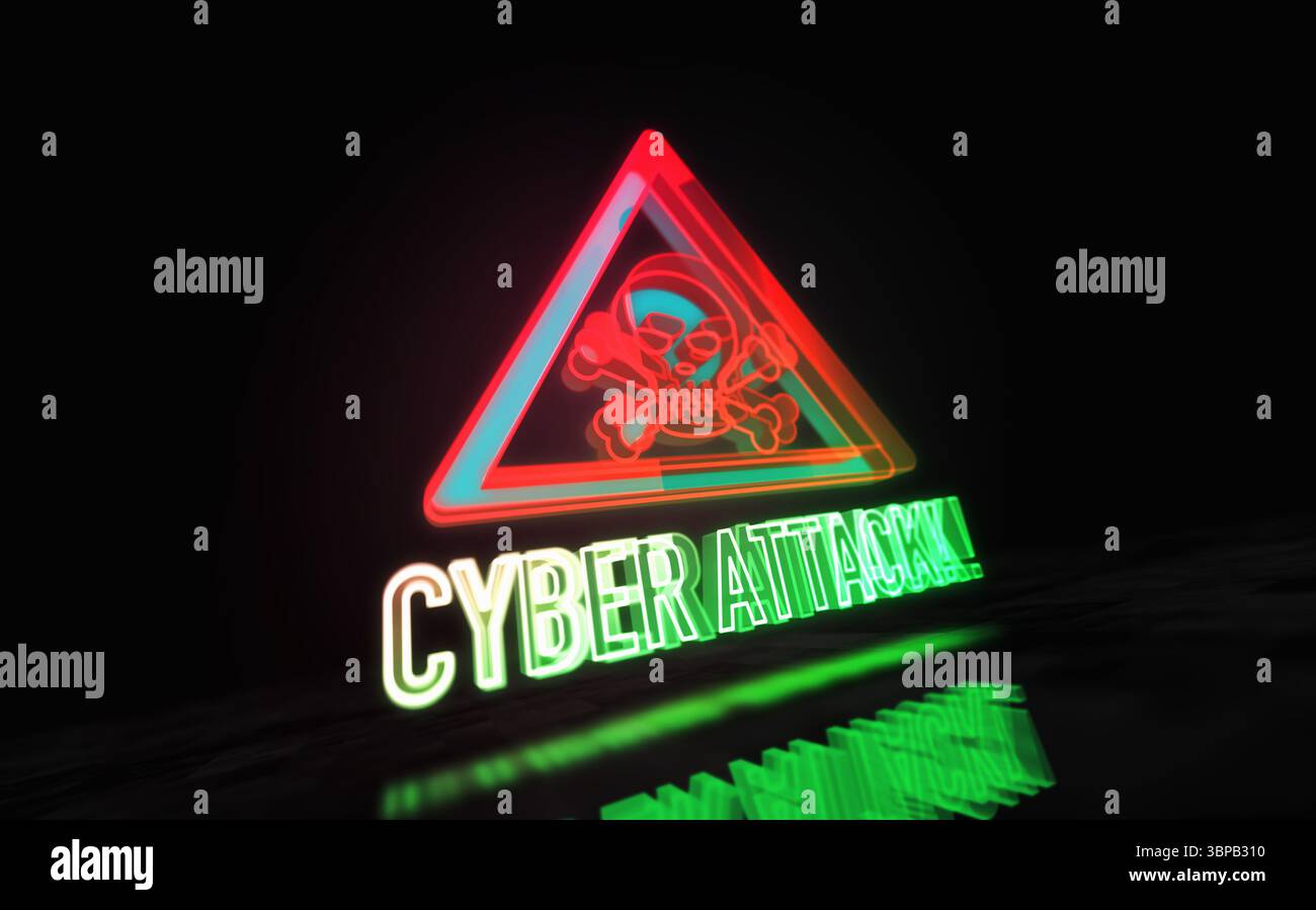 Cyber attack alert and security warning symbol digital concept. Network, cyber technology sign ...