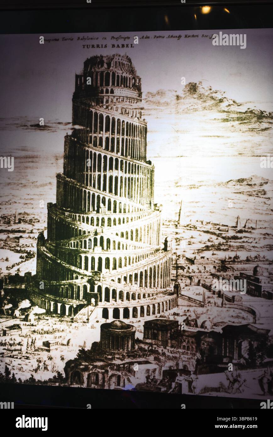 Detailed illustration of the Tower of Babel surrounded by the city of ...