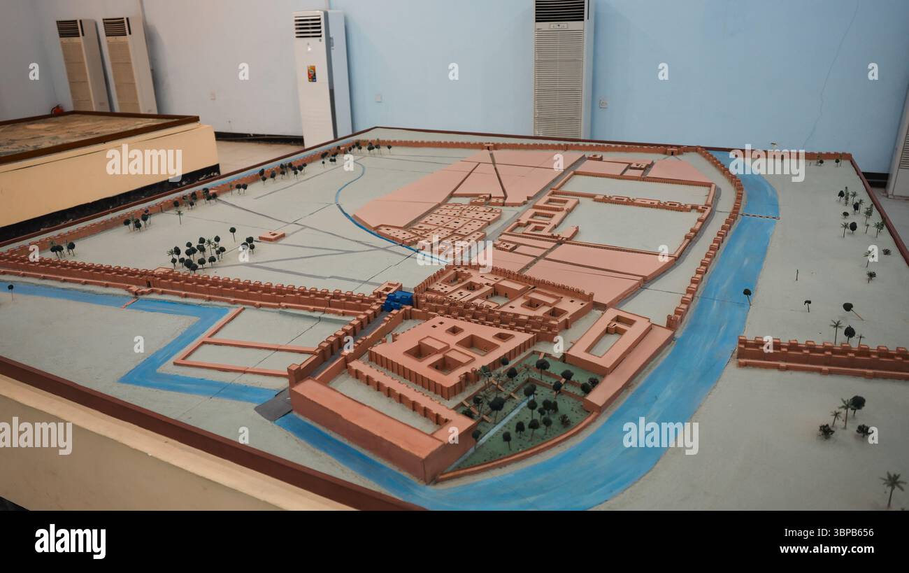 A detailed model showcases the historical layout of Babylon in Iraq ...