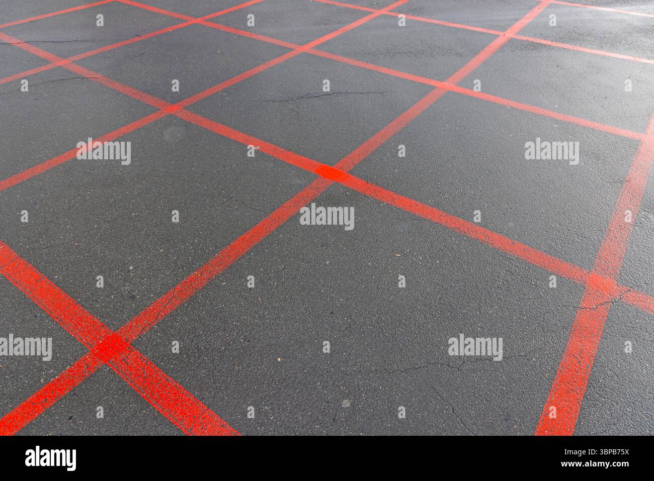 Red Squares Markings Lines Do Not Stop at Street Intersection Asphalt ...