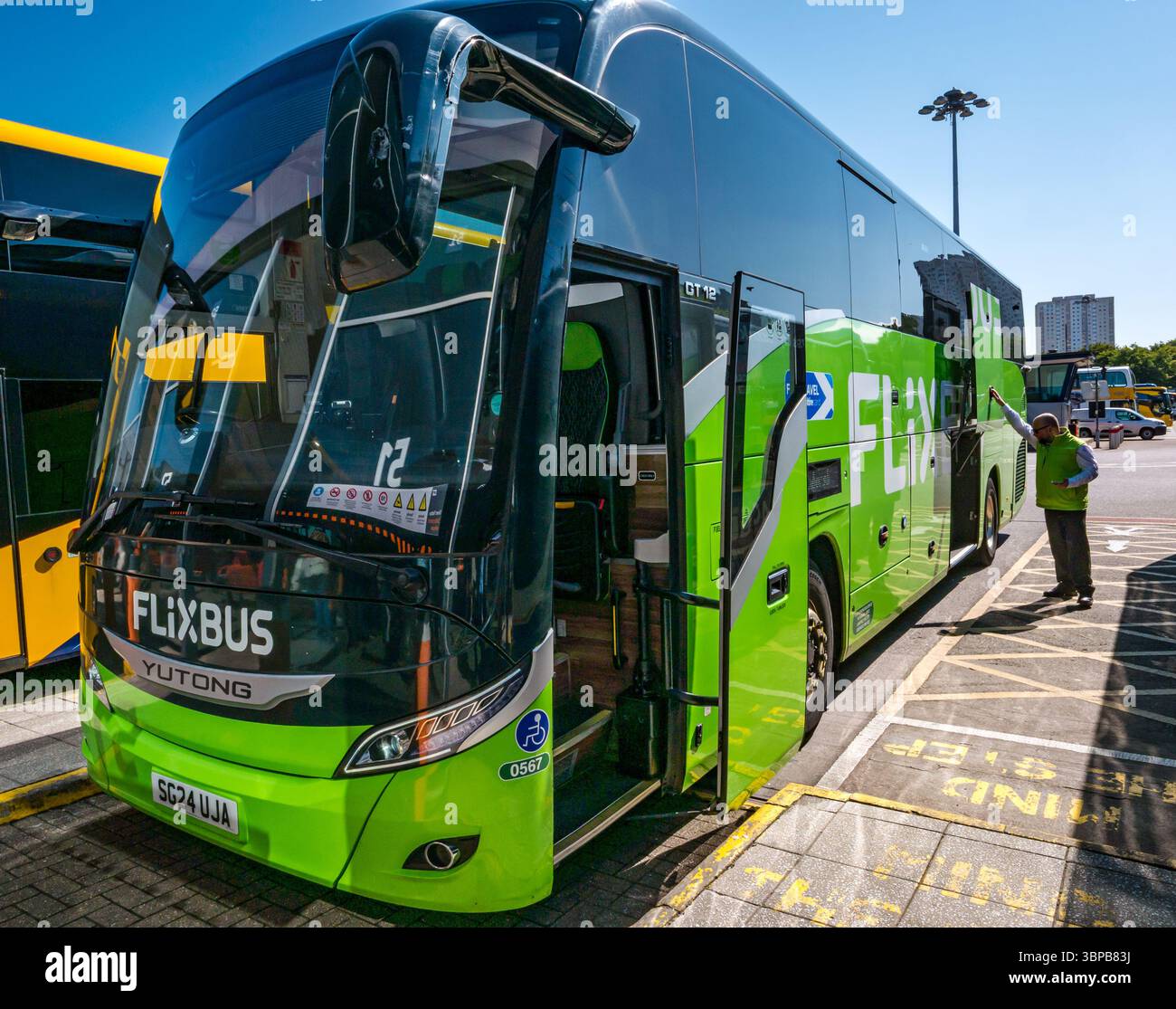 Glasgow, Scotland, UK, 7th July 2025. Flixbus launches a new express service today between ...