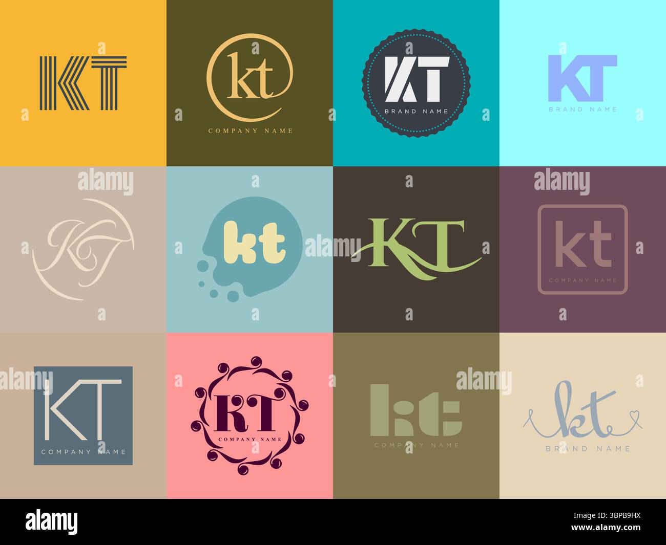 KT logo company template. Letter k and t logotype. Set different ...