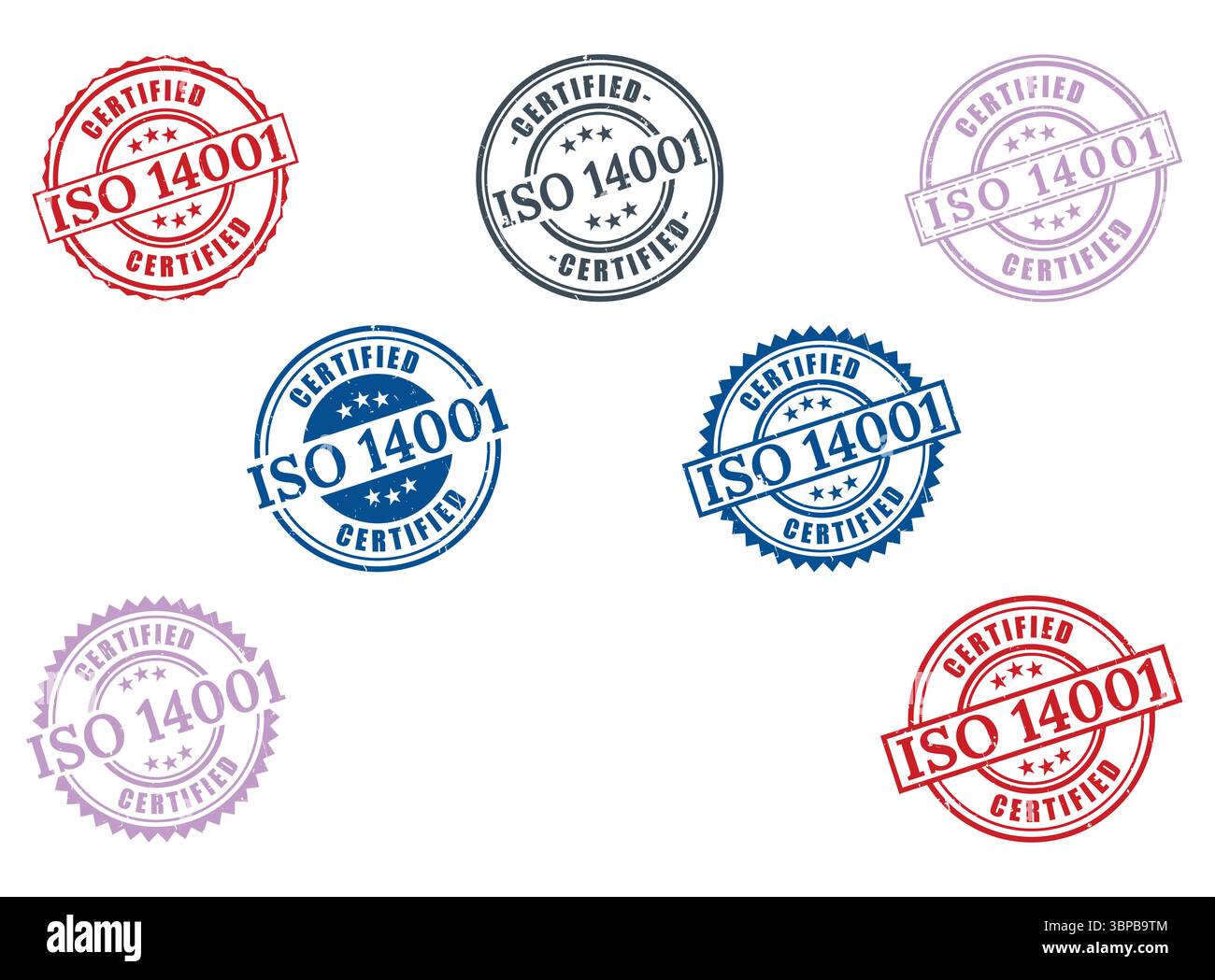 ISO 14001 Certified Grunge Stamp Collection, Environmental Management ...