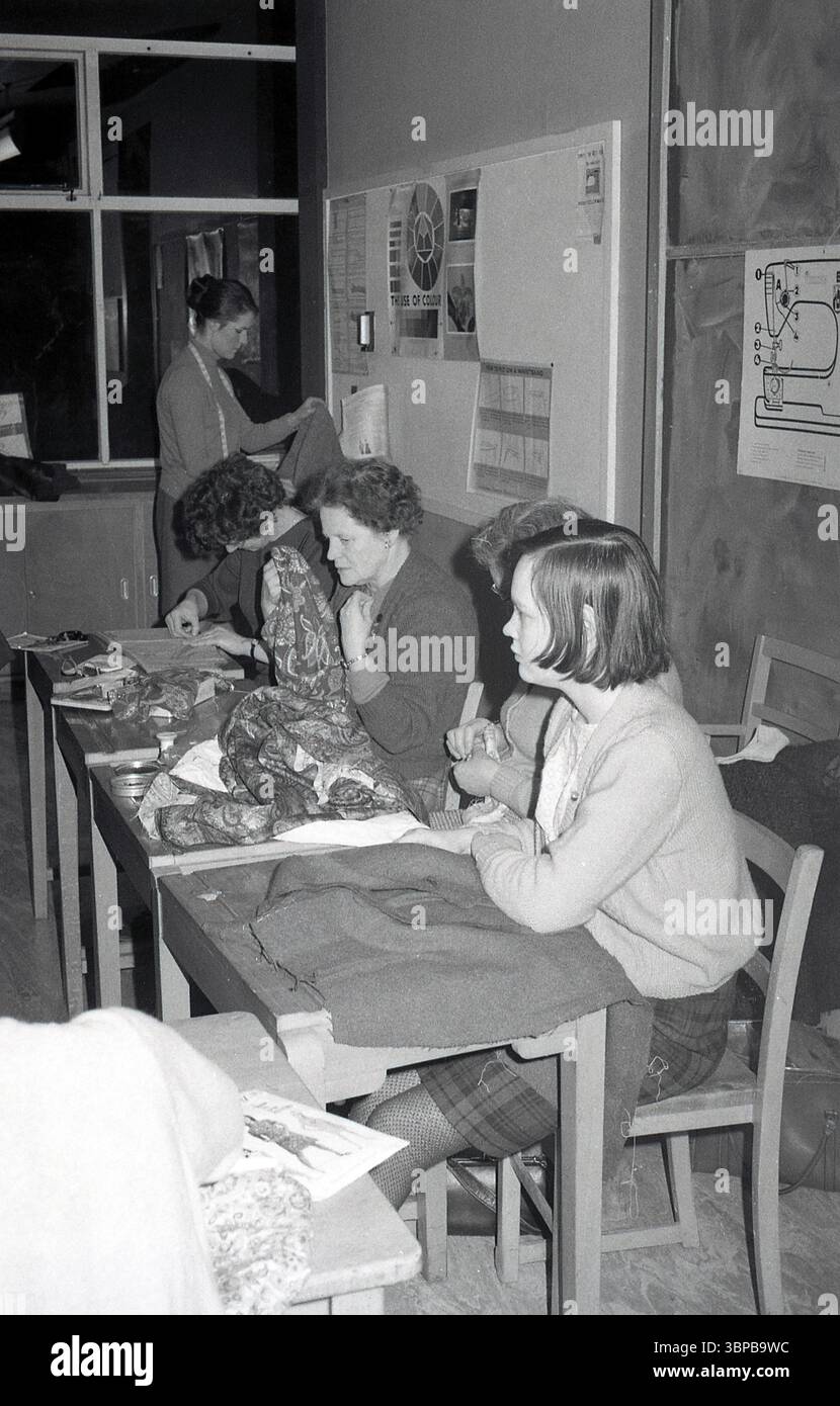 1960s, historical, inside a school or college classroom, ladies in a ...