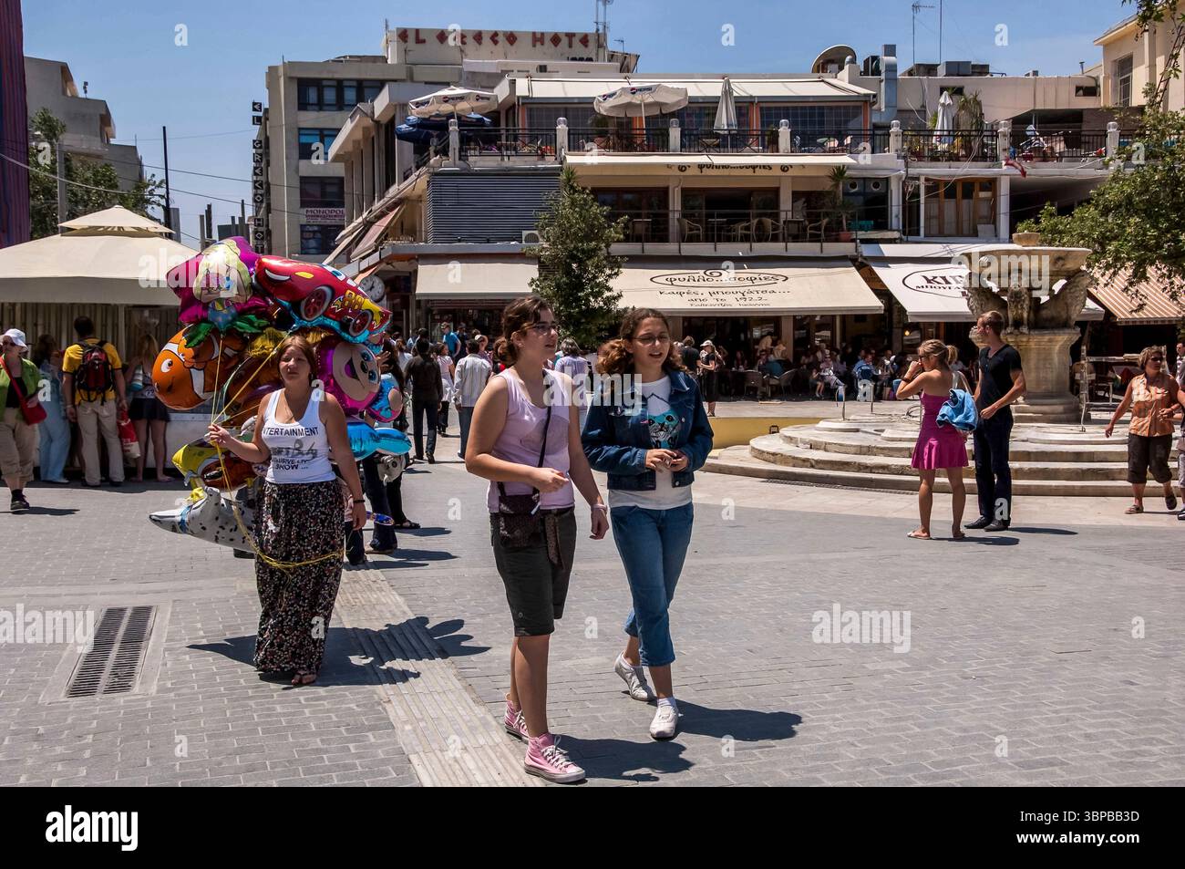 Colourful street scenes on the Greek island of Crete with lots of ...