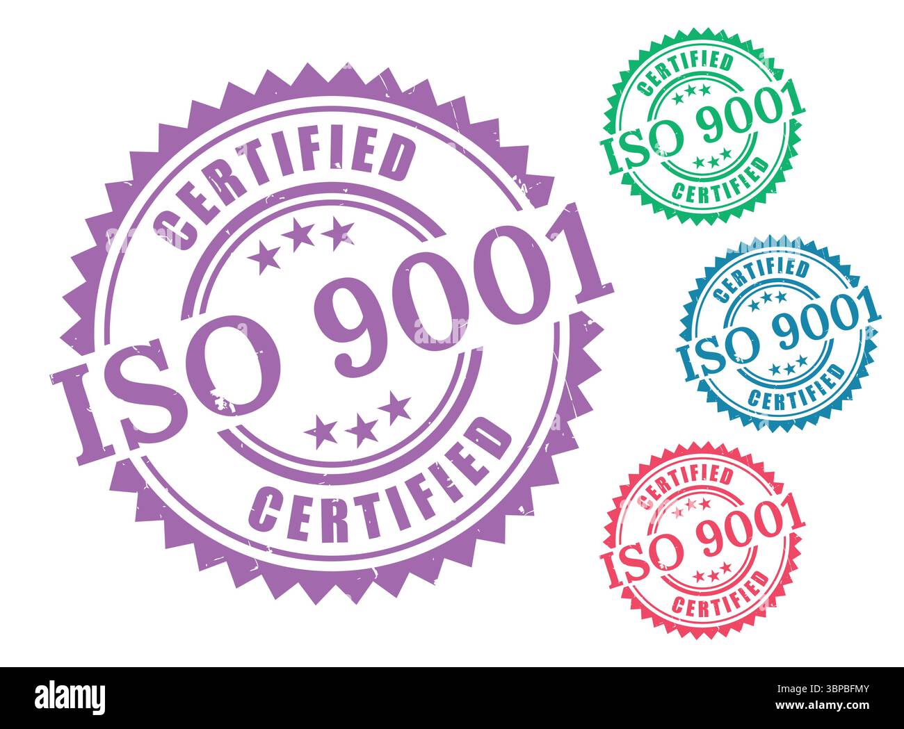 ISO 9001 Compliance Labels, Quality System Guarantee Stamp Vectors ...