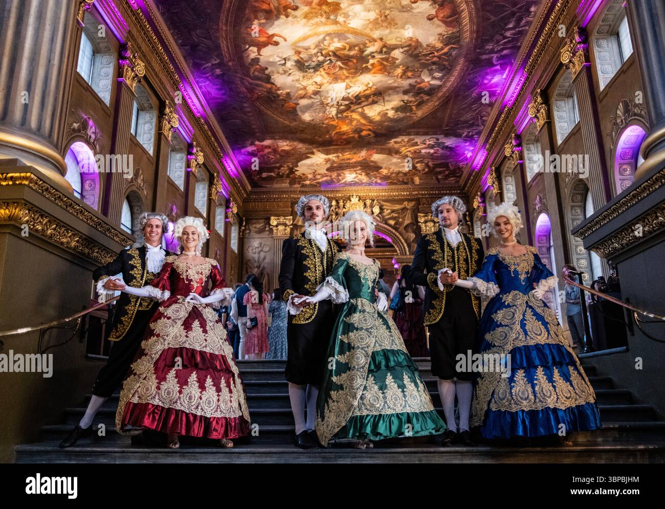 17th century Baroque dancers inside the Painted Hall at the Old Royal ...