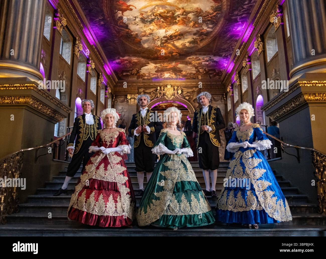17th century Baroque dancers inside the Painted Hall at the Old Royal ...