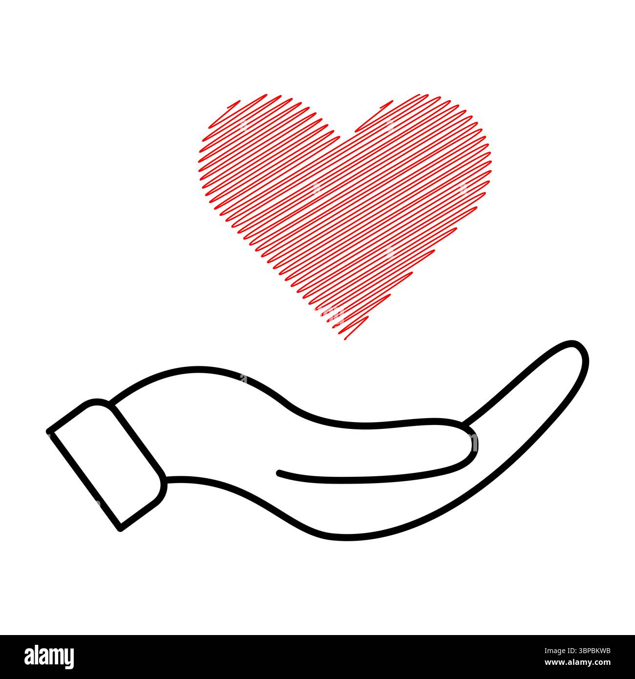Hand Holding a Scribble Heart. Vector illustration showing an open ...