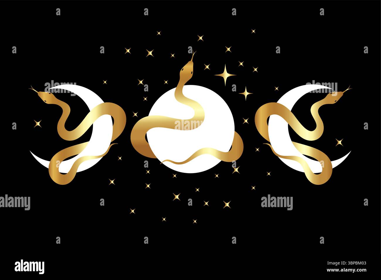 Celestial Triple Goddess and mystical sacred snakes border frame, wicca ...