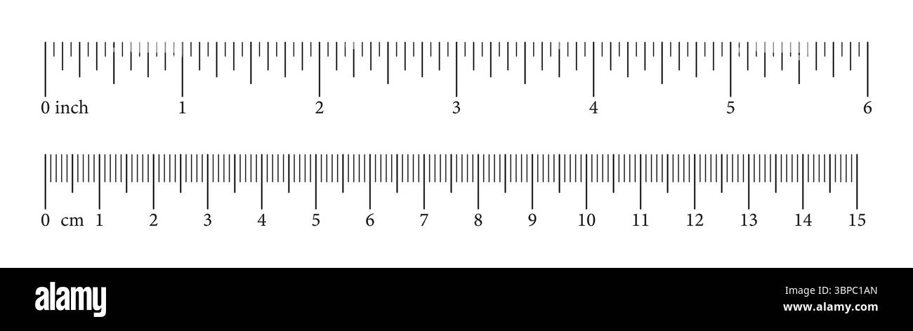 Set of scale with 6 inch, 15 centimeter with markup and numbers ...