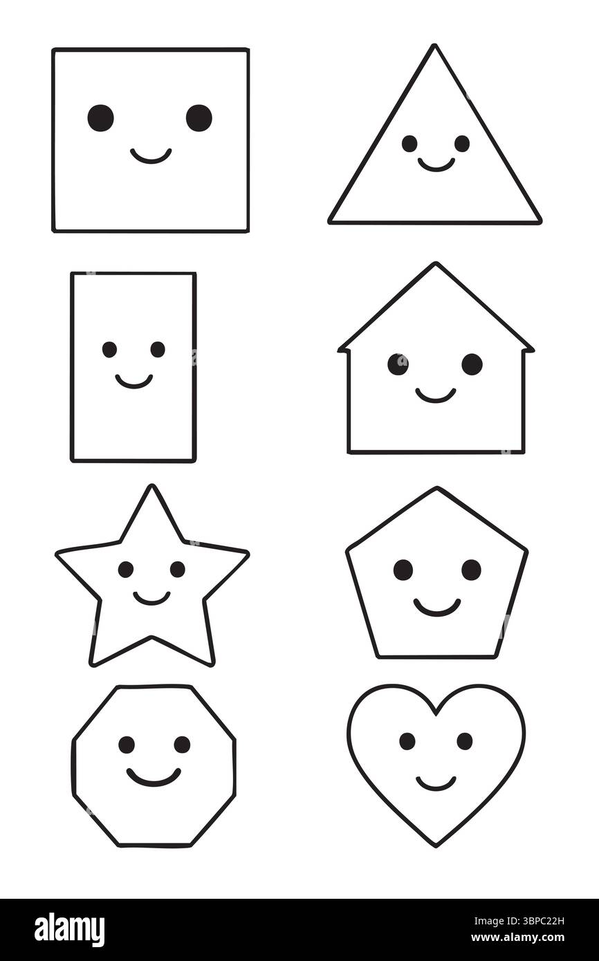Cute Geometric Shapes with Smiling Faces Stock Vector Image & Art - Alamy