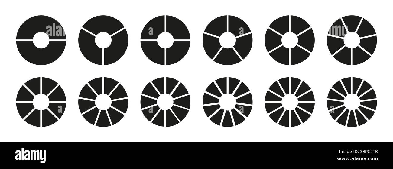 Circle division, 2, 3, 4, 5, 6, 7, 8, 9, 10, 11, 12, 13 equal parts ...
