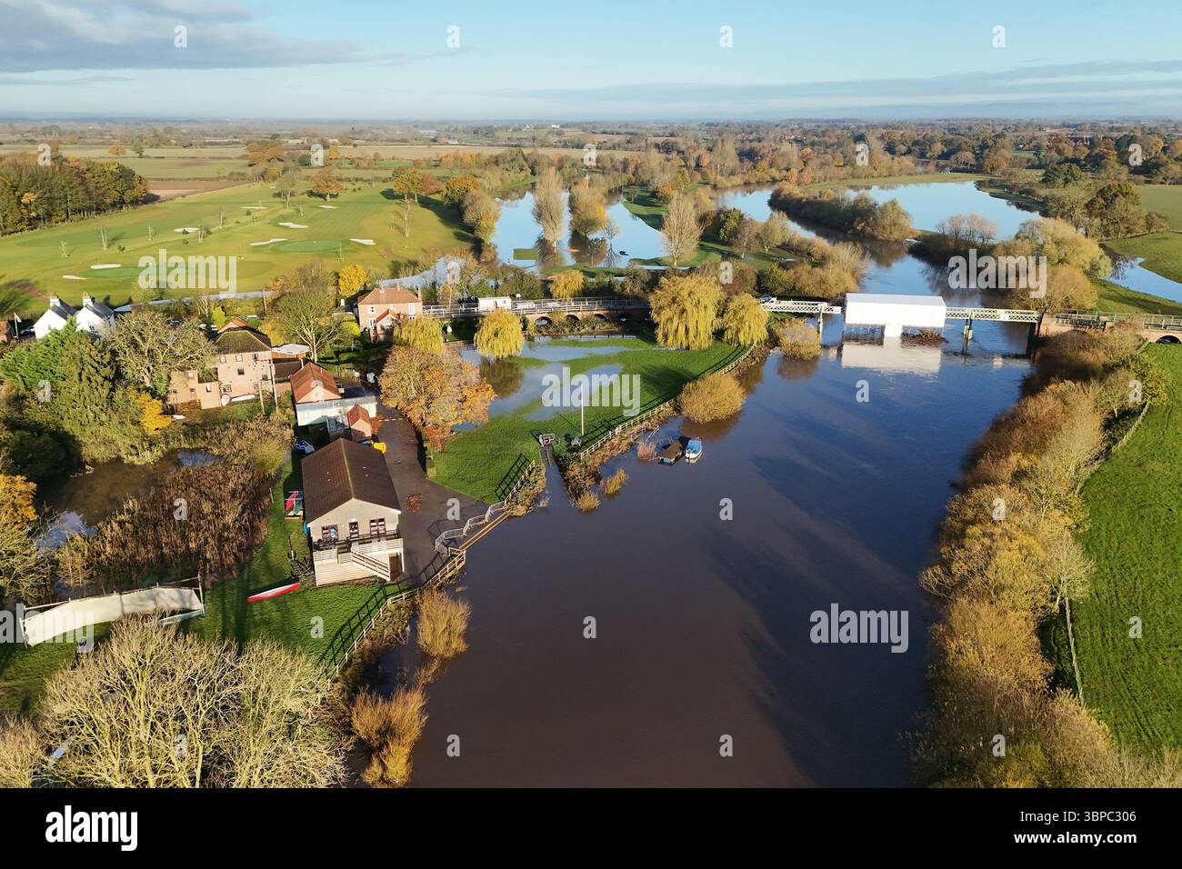 aerial view of Extreme Flooding Aldwark Toll Bridge, Boat Lane, Great ...