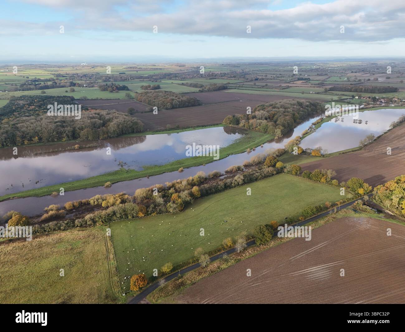 aerial view of Extreme Flooding Aldwark Toll Bridge, Boat Lane, Great ...