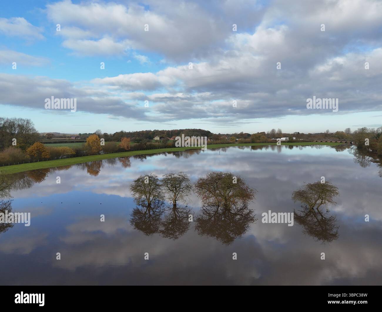aerial view of Extreme Flooding Aldwark Toll Bridge, Boat Lane, Great ...