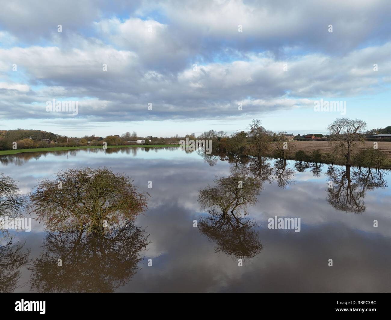 aerial view of Extreme Flooding Aldwark Toll Bridge, Boat Lane, Great ...