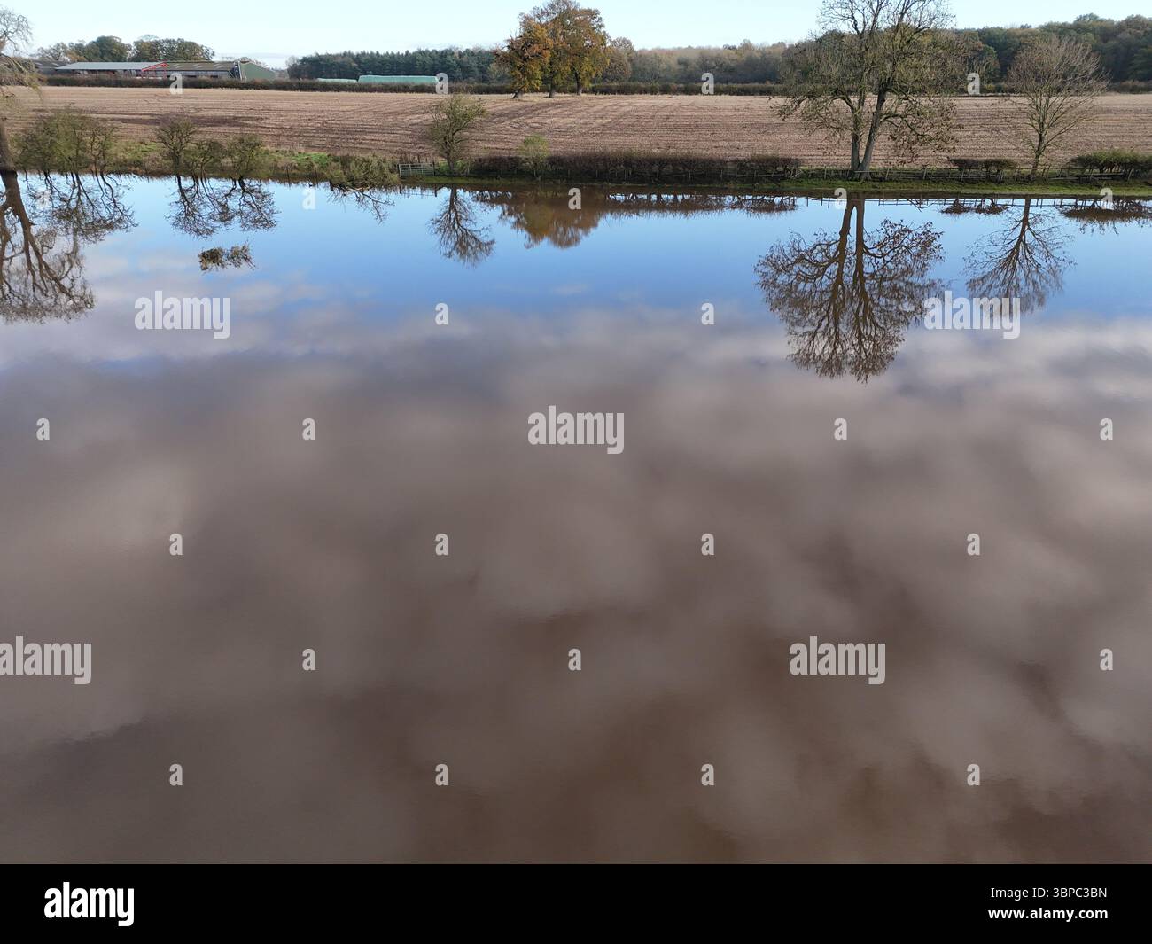 aerial view of Extreme Flooding Aldwark Toll Bridge, Boat Lane, Great ...