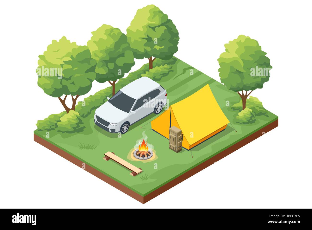 Isometric tourism with a tent. Hiking tourism. Summer outdoor ...