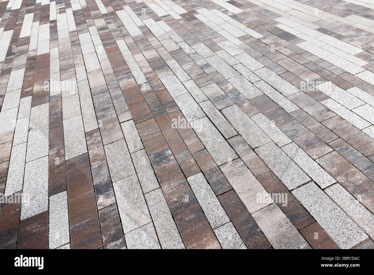 A textured pavement composed of interlocking brown and white paving ...
