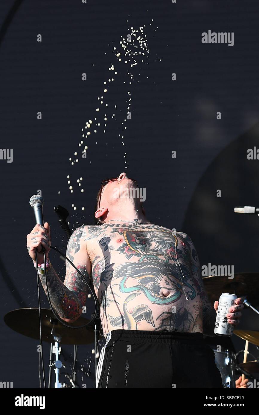 LONDON, ENGLAND - MAY 27: Sebastian Murphy of ‘Viagra Boys’ performing ...