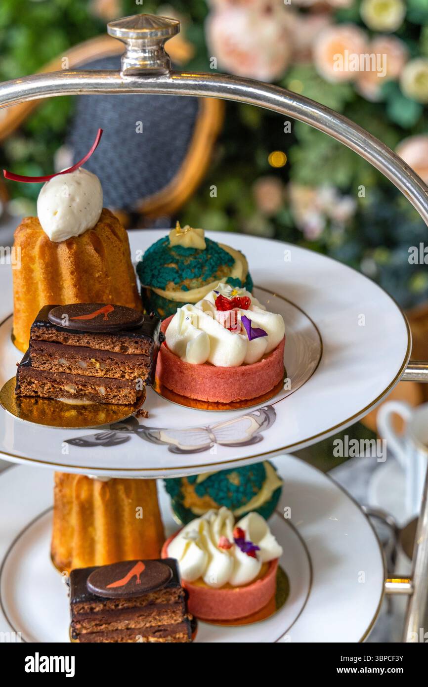Afternoon tea cakes at the Dalloway Terrace, Bloomsbury Hotel, London ...